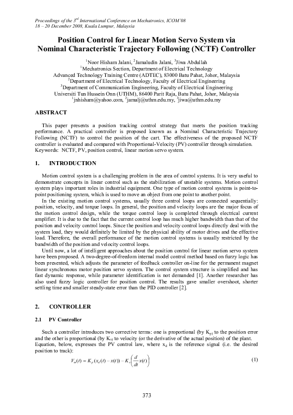 (PDF) Position Control for Linear Motion Servo System via Nominal Characteristic Trajectory ...