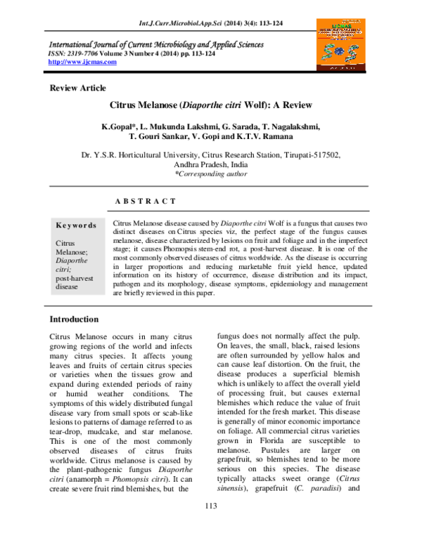 (PDF) Review Article Citrus Melanose (Diaporthe citri Wolf): A Review