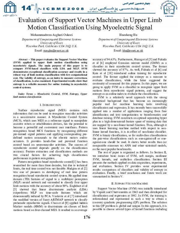 (PDF) Evaluation of Support Vector Machines in Upper Limb Motion Classification Using ...