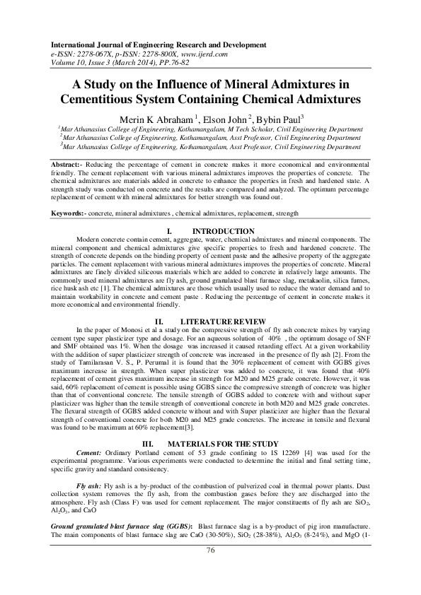 (PDF) A Study on the Influence of Mineral Admixtures in Cementitious ...