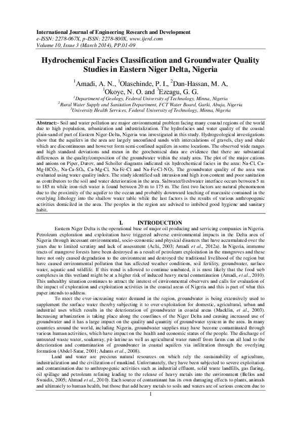 (PDF) Hydrochemical Facies Classification and Groundwater Quality Studies in Eastern Niger Delta ...