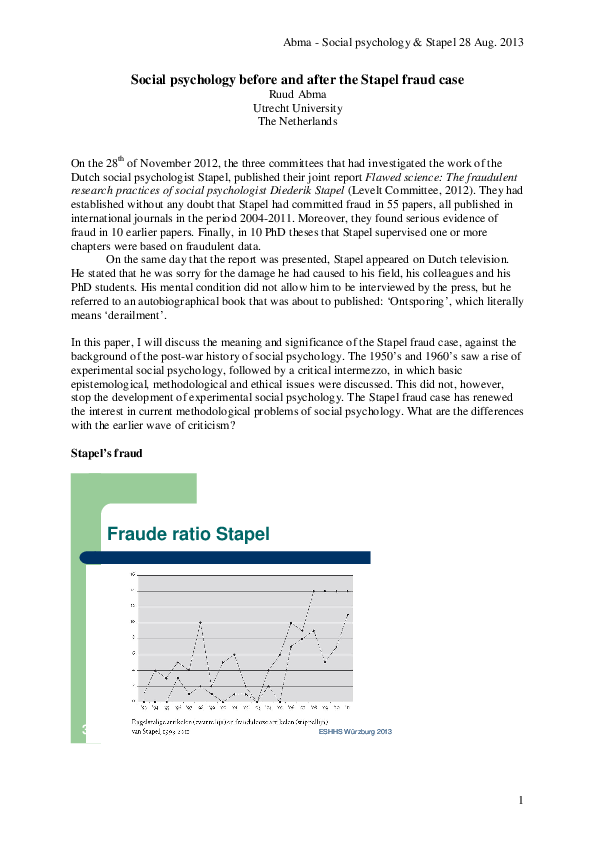 (PDF) Social psychology before and after the Stapel fraud case