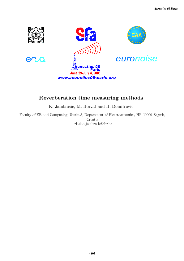 Pdf Reverberation Time Measuring Methods