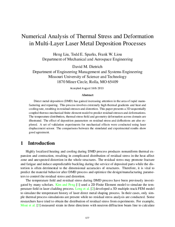 (PDF) Numerical Analysis of Thermal Stress and Deformation in Multi ...