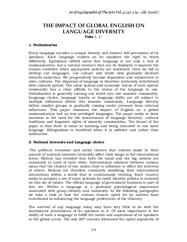 (PDF) THE IMPACT OF GLOBAL ENGLISH ON LANGUAGE DIVERSITY