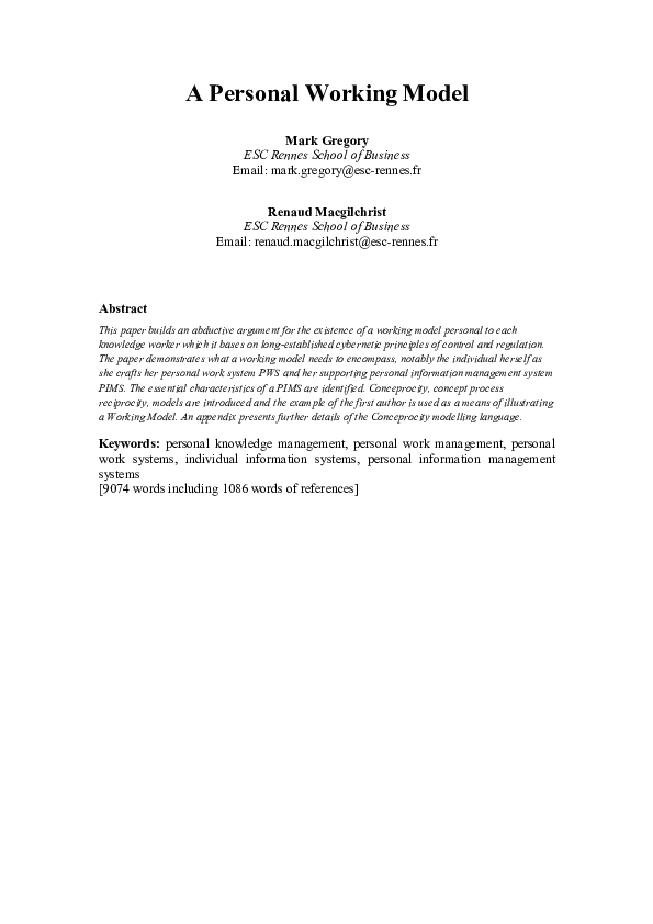 (PDF) A Personal Working Model