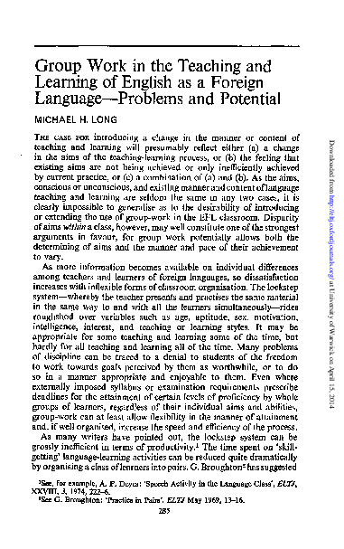 (PDF) Group Work in the Teaching and Learning of English as a Foreign ...