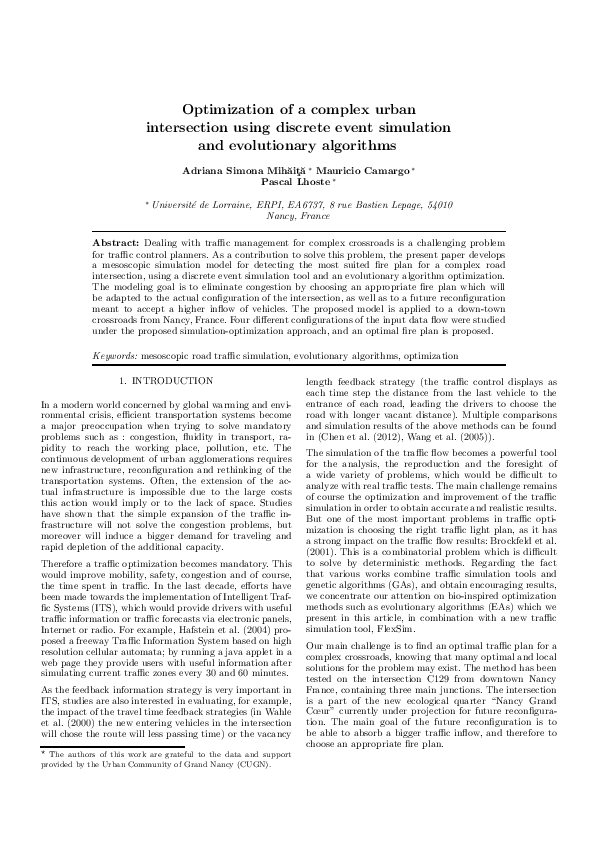 Pdf Optimization Of A Complex Urban Intersection Using Discrete Event Simulation And