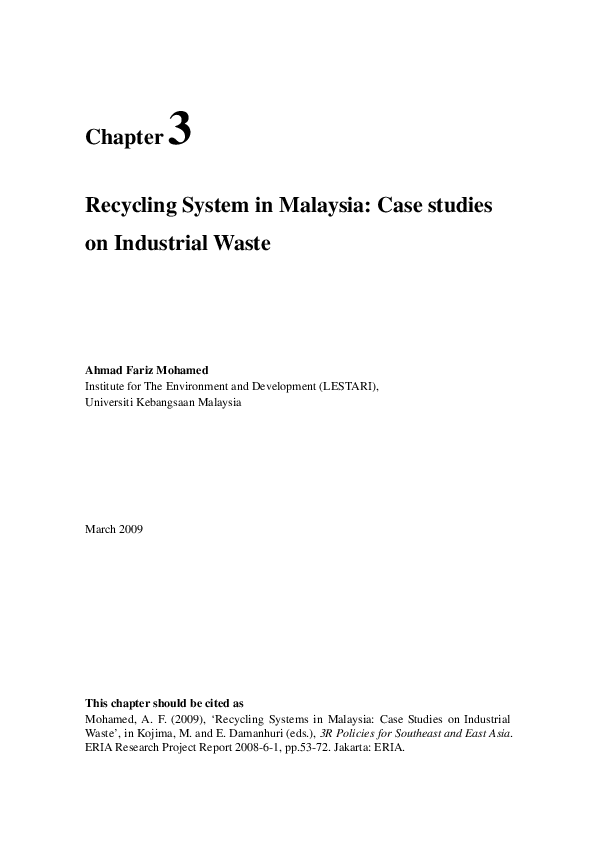 (PDF) Chapter 3: Recycling Systems in Malaysia: Case studies on ...