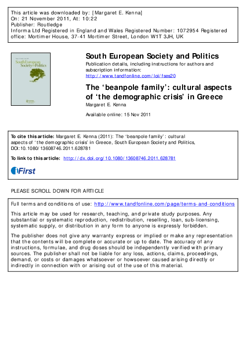 (PDF) The 'beanpole family': cultural aspects of 'the demographic ...