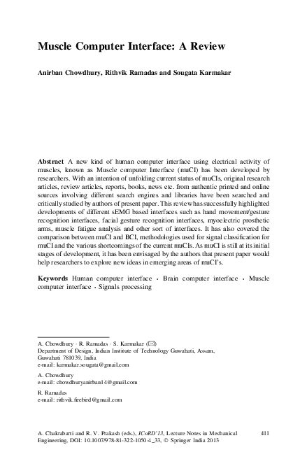 Muscle Computer Interface: A Review