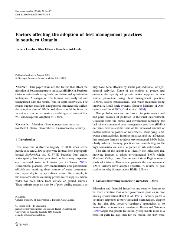 PDF Factors Affecting The Adoption Of Best Management Practices In Southern Ontario Glen pdf-factors-affecting-the-adoption-of-best-management-practices-in-southern-ontario-glen