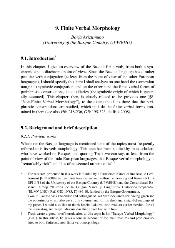 2013 - "Finite Verbal Morphology" (in Basque and Proto-Basque ...