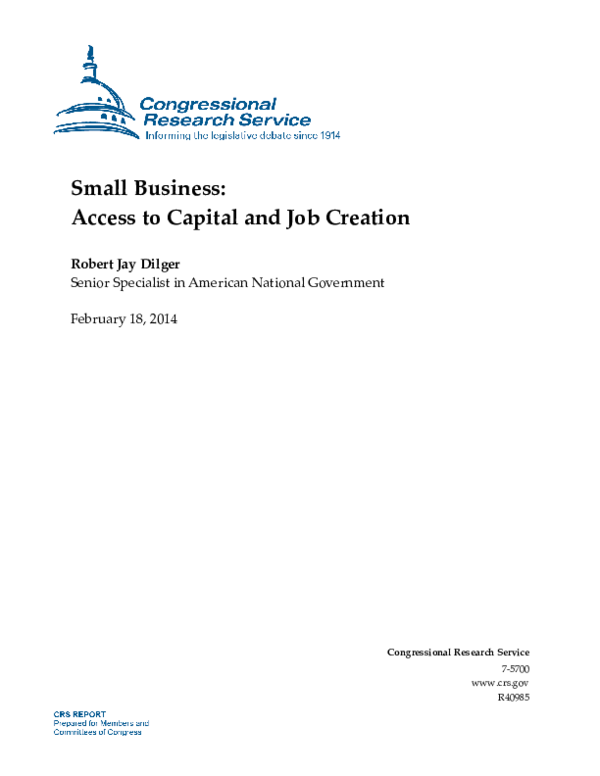 (PDF) Small Business: Access to Capital and Job Creation