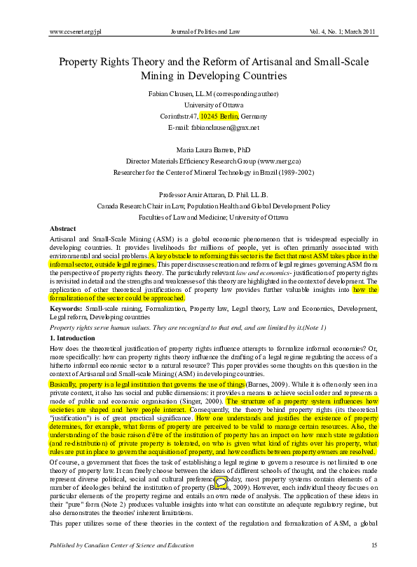 (PDF) Property Rights Theory and the Reform of Artisanal and Small ...