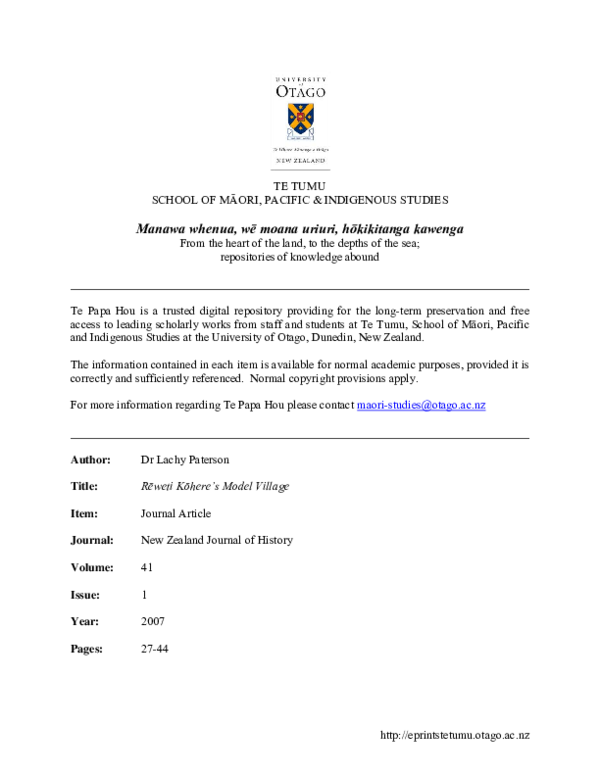 (PDF) Reweti Kohere's Model Village