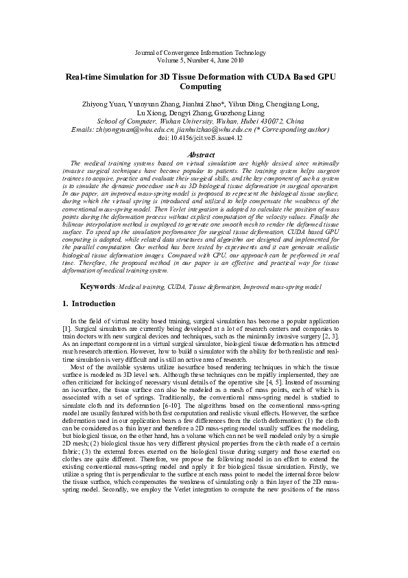 (PDF) Real-time Simulation for 3D Tissue Deformation with CUDA Based GPU Computing