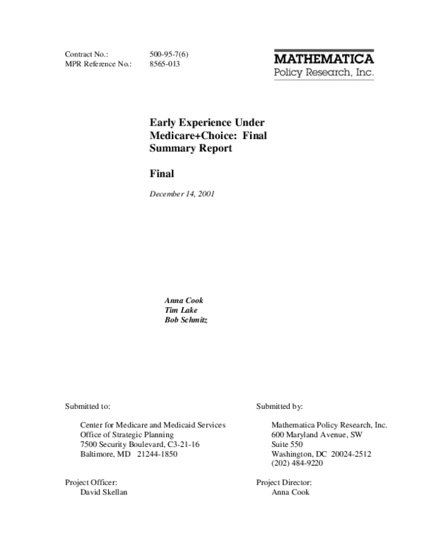 (PDF) Early Experience Under Medicare+Choice: Final Summary Report ...