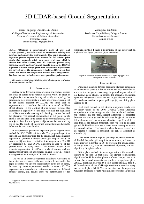(PDF) 3D LIDAR-based ground segmentation