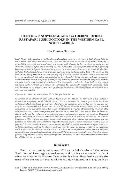 (PDF) HUNTING KNOWLEDGE AND GATHERING HERBS: RASTAFARI BUSH DOCTORS IN ...