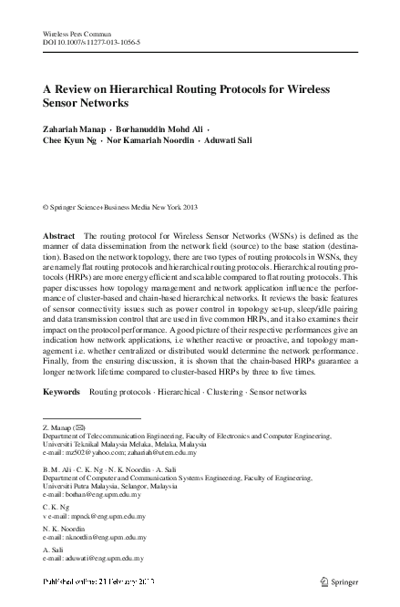 Pdf Wireless Pers Commun A Review On Hierarchical Routing Protocols