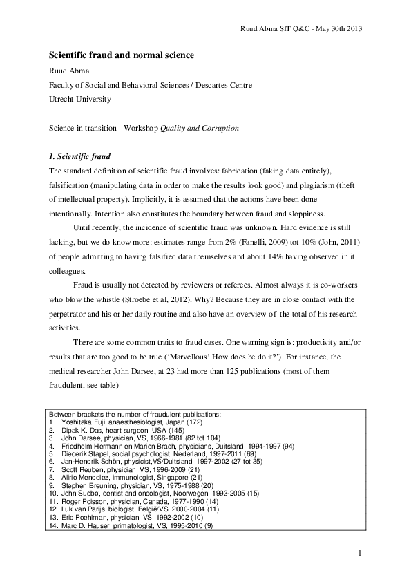 (PDF) Scientific fraud and normal science