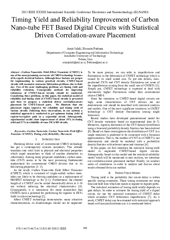 (PDF) Timing Yield and Reliability Improvement of Carbon Nano-tube FET Based Digital Circuits ...