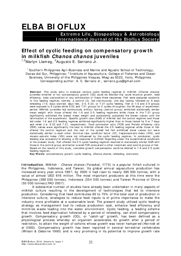 (PDF) Effect of cyclic feeding on compensatory growth in milkfish Chanos chanos juveniles