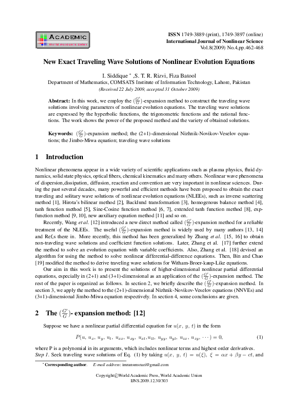 Pdf Exact Traveling Wave Solution Of Nonlinear Evolution Equation Fiza Ahmad