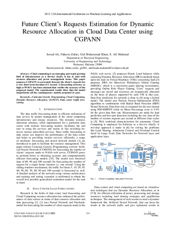 Future Client's Request Estimation for Dynamic Resource Allocation in Cloud Data Center Using CGPANN