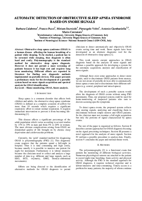 Pdf Automatic Detection Of Obstructive Sleep Apnea Syndrome Based On