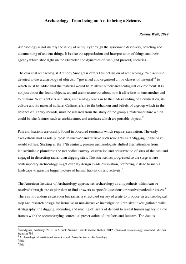 (PDF) Archaeology - from being an Art to being a Science.