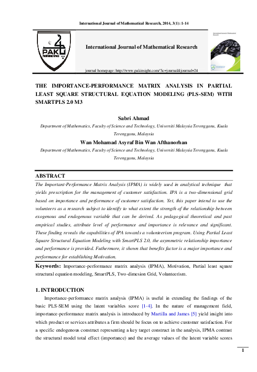 (PDF) The Importance-Performance Matrix Analysis In Partial Least Square Structural Equation ...