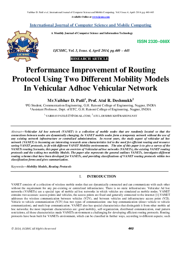 Pdf Performance Improvement Of Routing Protocol Using Two Different Mobility Models In