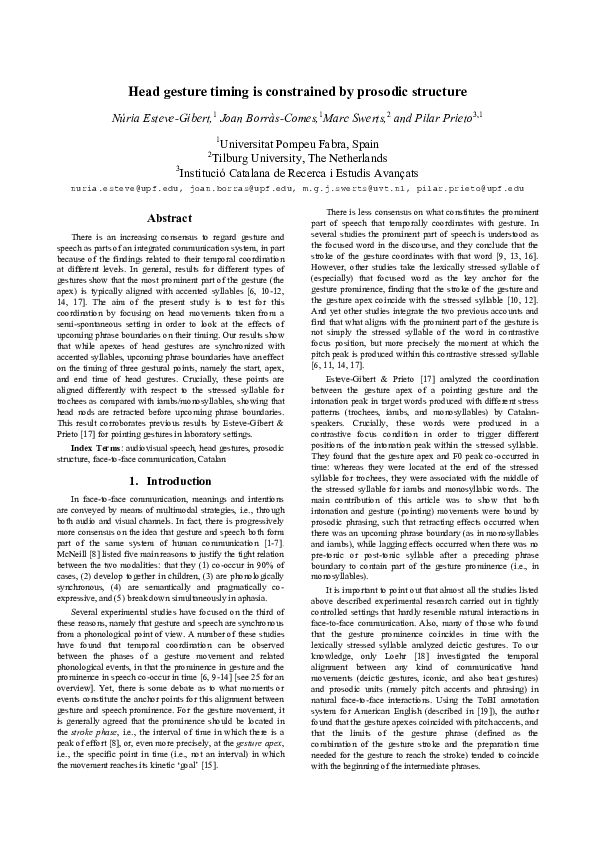 Pdf Head Gesture Timing Is Constrained By Prosodic Structure