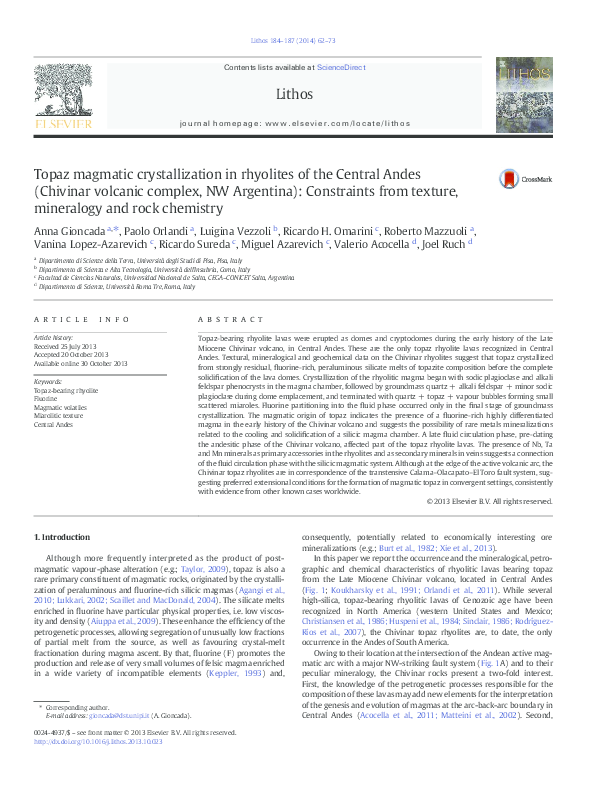 Topaz magmatic crystallization in rhyolites of the Central Andes ...