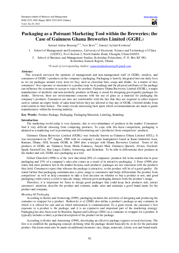 (PDF) Packaging as a Puissant Marketing Tool within the Breweries; the ...
