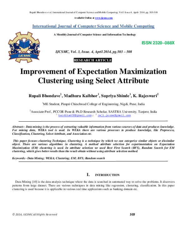 (PDF) Improvement of Expectation Maximization Clustering using Select ...