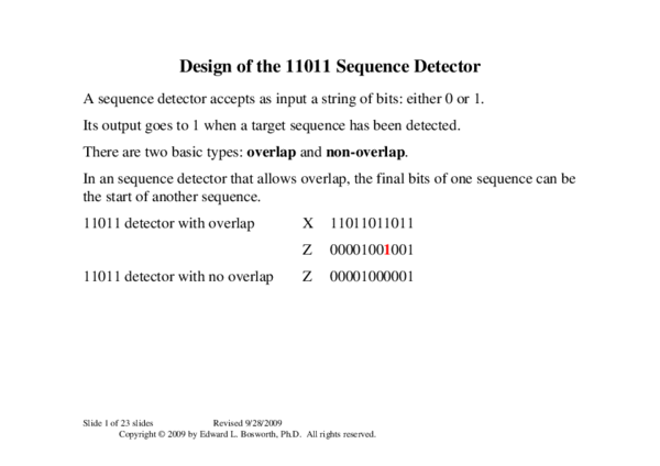(PDF) Design of the 11011 Sequence Detector (PDF) Design of the 11011 Sequence Detector