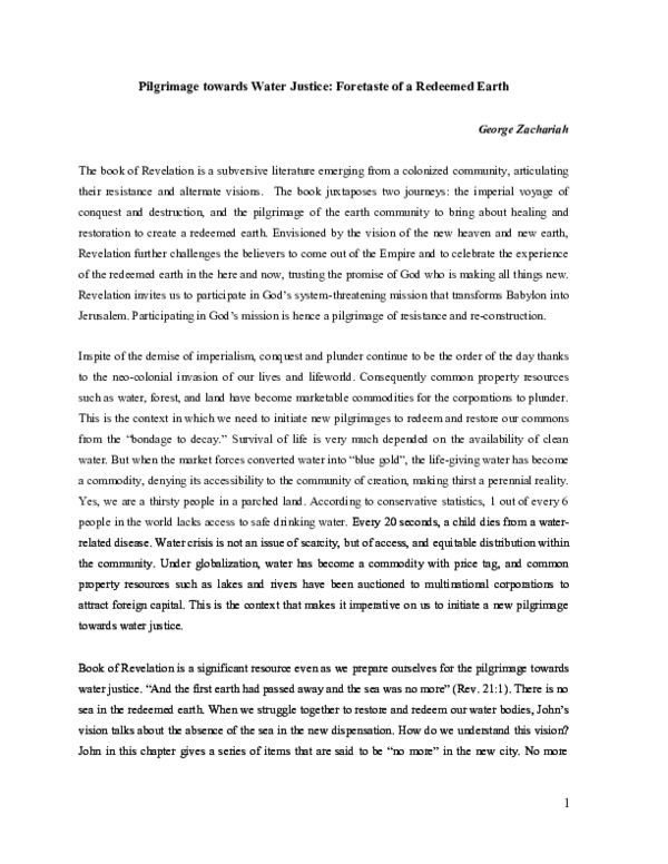 (DOC) Pilgrimage towards Water Justice: Foretaste of a Redeemed Earth