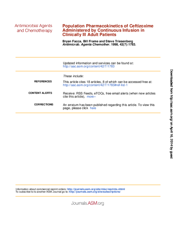 (PDF) Population Pharmacokinetics of Ceftizoxime Administered by Continuous Infusion in ...