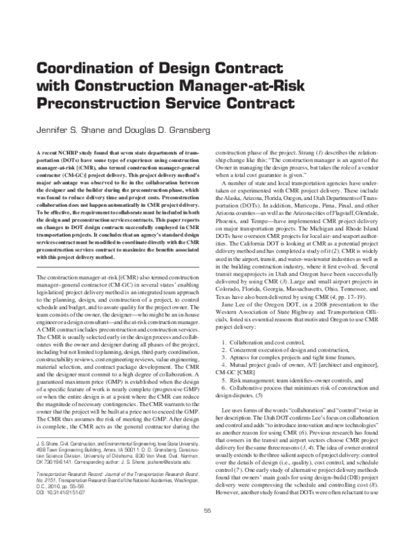 (PDF) Coordination of Design Contract with Construction Manager-at-Risk ...
