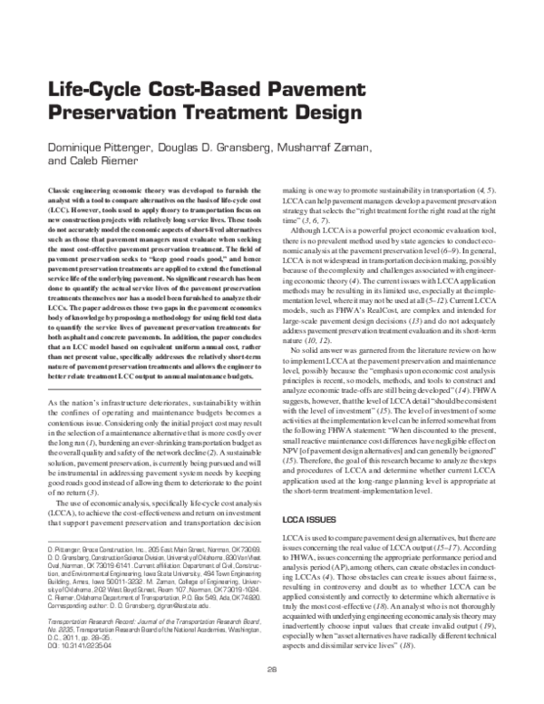 (PDF) Life-Cycle Cost-Based Pavement Preservation Treatment Design 2011