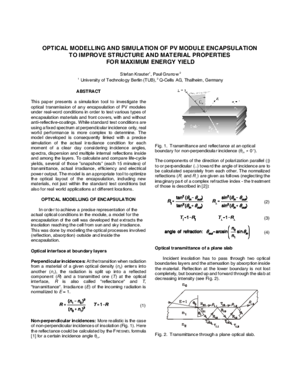 Pdf Optical Modelling And Simulation Of Pv Module Encapsulation To