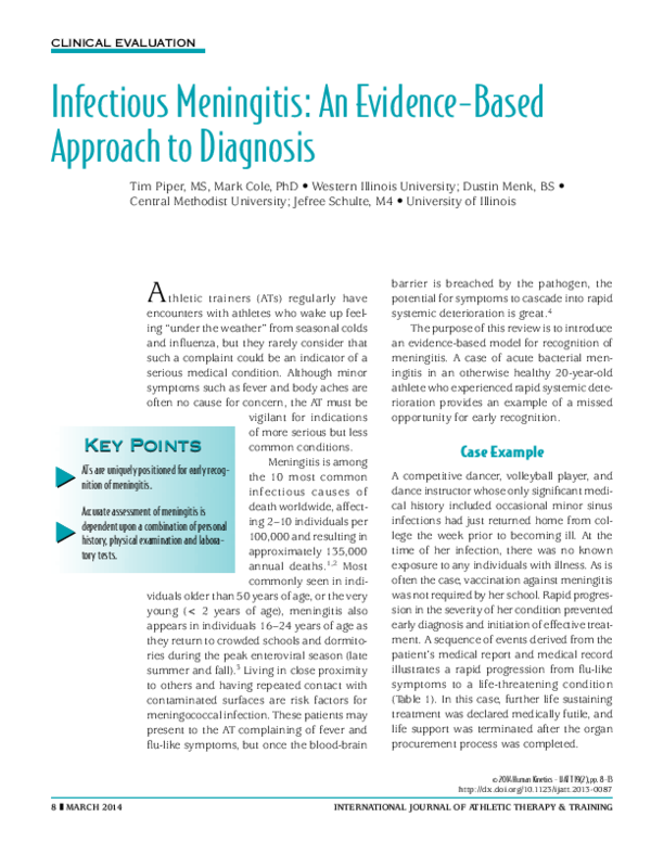 (PDF) Infectious Meningitis: An Evidence-Based Approach to Diagnosis