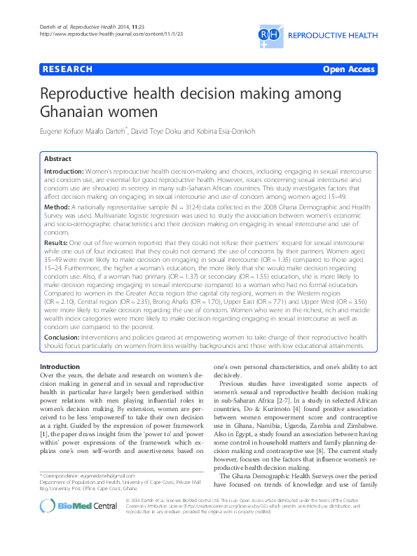 Pdf Reproductive Health Decision Making Among Ghanaian Women