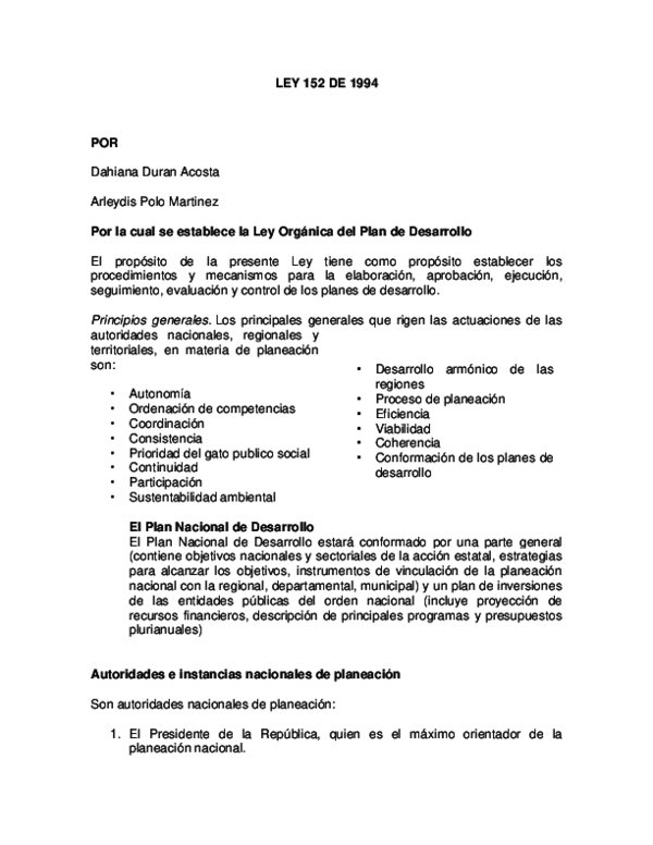 (DOC) LEY 152 DE 1994