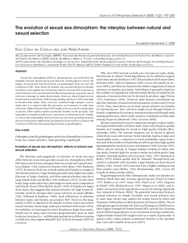 (PDF) The evolution of sexual size dimorphism: the interplay between ...