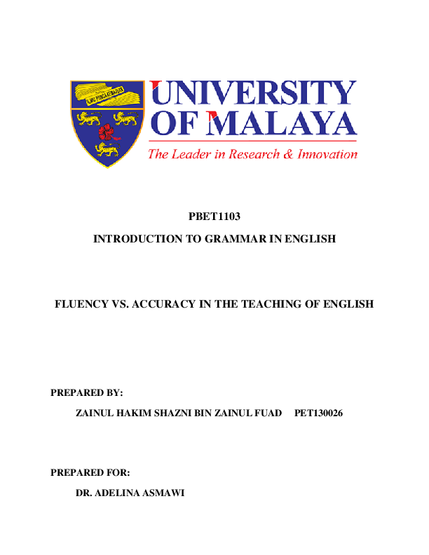 (DOC) Fluency vs Accuracy in the Teaching of English