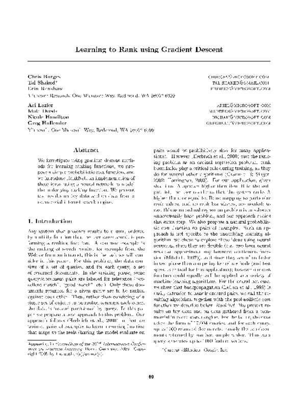 (PDF) Learning to rank using gradient descent | Nicole Hamilton - Academia.edu